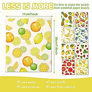 8 Pieces Swedish Kitchen Dishcloths Mixed Fruits Swedish Reusable Absorbent Sponge Cloths Dish Towels Quick Drying Washable Cleaning Dish Cloths for Kitchen Washing Dishes, Cleaning Wipes