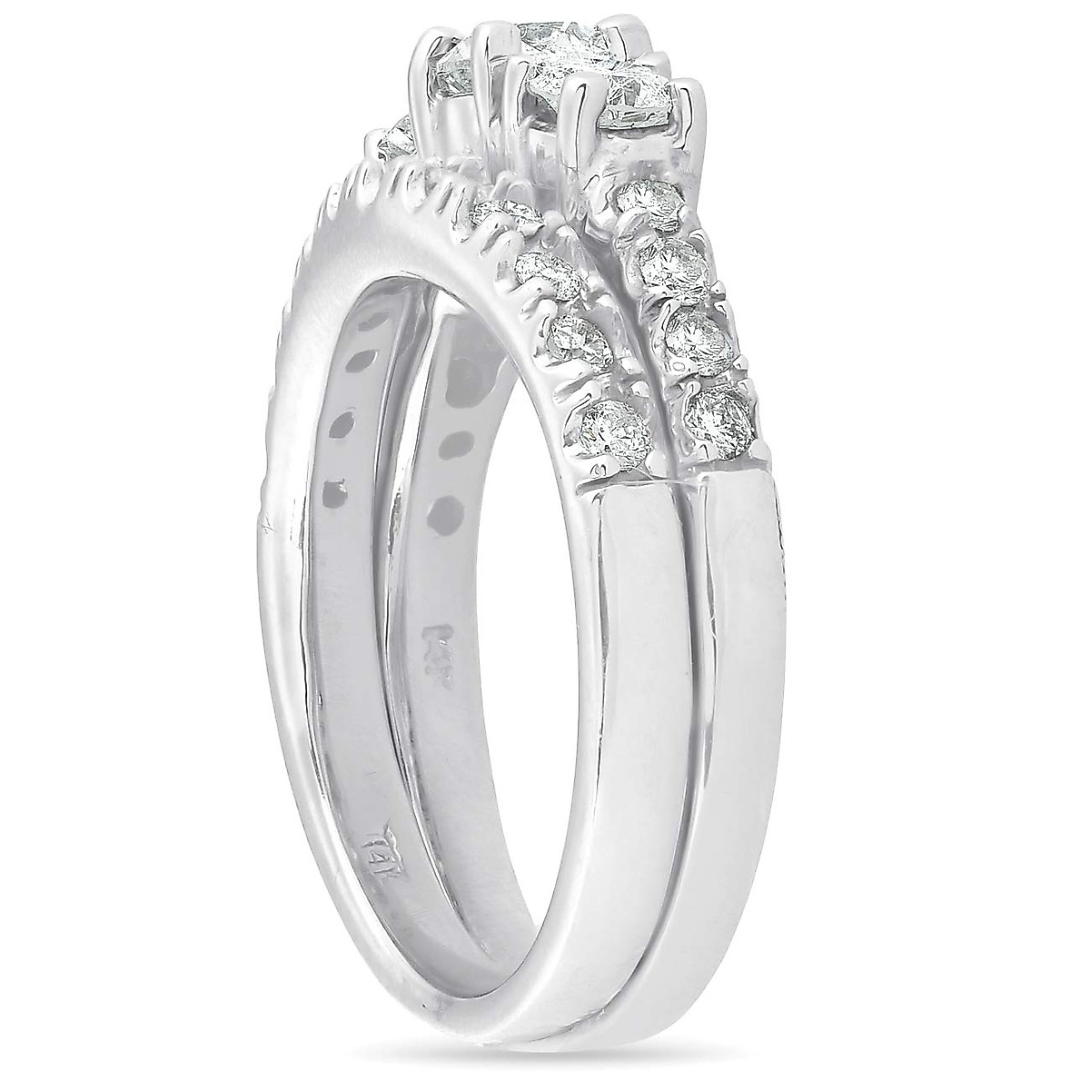 P3 POMPEII3 1 1/2 ct 3-Stone Diamond Engagement Ring Matching Wedding Band Set White Gold - Size 4