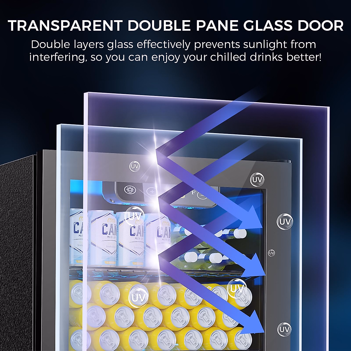 Joy Pebble Beverage Refrigerator Cooler 1.7 Cu.Ft, 16 Bottle 68 Can - Mini Fridge with Glass Door for Beer Drinks Wines,Freestanding beverage fridge with Adjustable Shelving