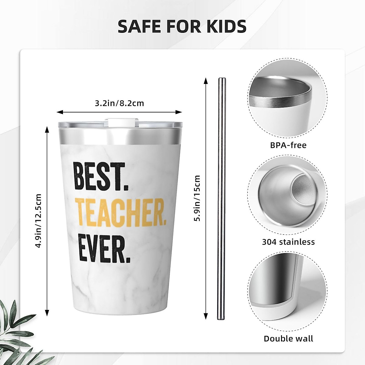 Best Teacher Ever Gift for Teacher Family Party Insulated Stainless-Steel Tumbler - 12oz Coffee Tumbler with Flip-Top Lid - Travel Coffee Mug - Vacuum-Tumblers Keep Hot & Cold - For Home Office-H