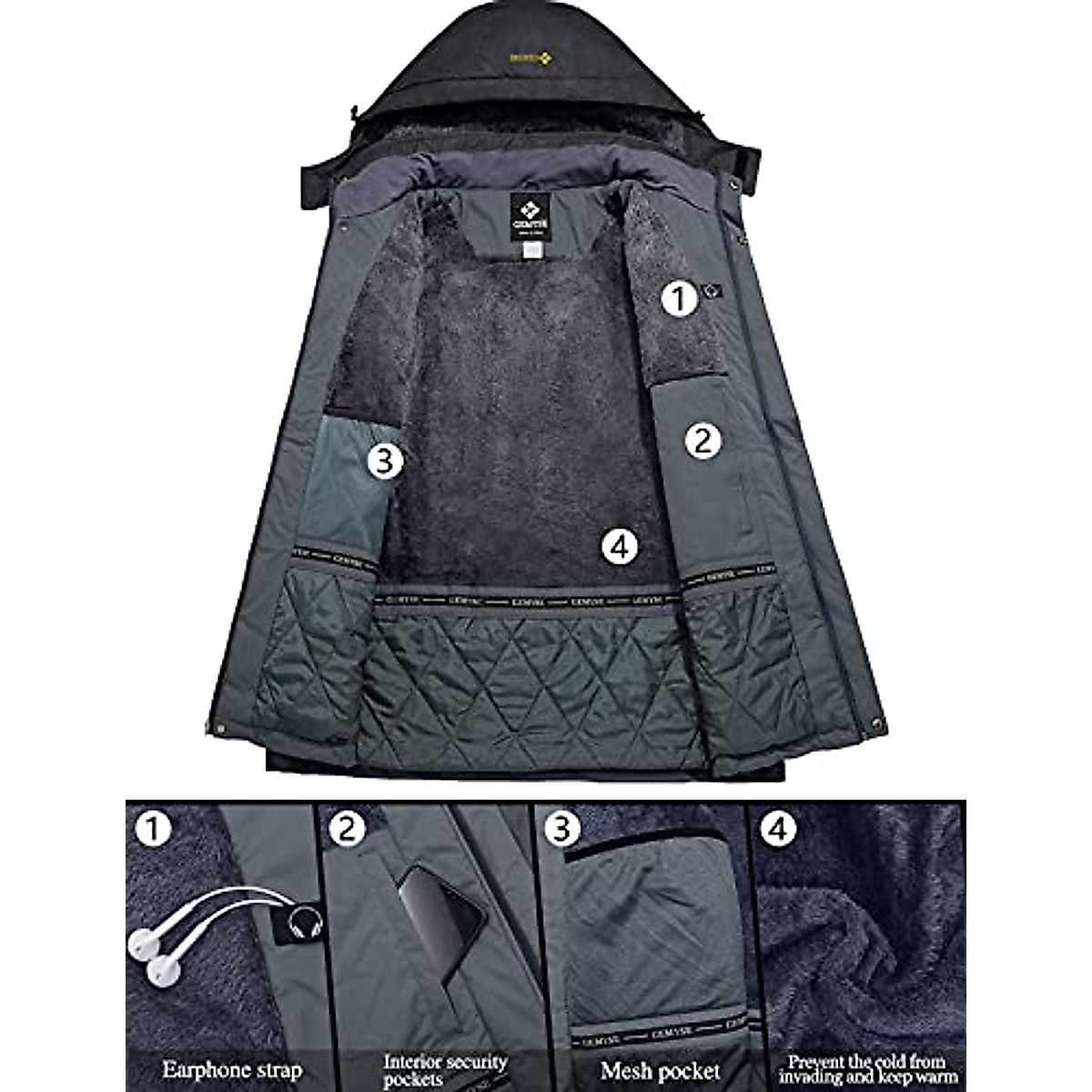 GEMYSE Men's Mountain Waterproof Ski Snow Jacket Winter Windproof Rain Jacket (Dark Grey,Medium)