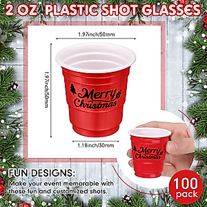 Lounsweer 100 Pcs Christmas Plastic Shot Glasses Shot Cups 2 oz Disposable Shot Cups Mini Party Shot Glasses for Bachelorette Birthday Drinking Tasting Serving Snack Samples Cup