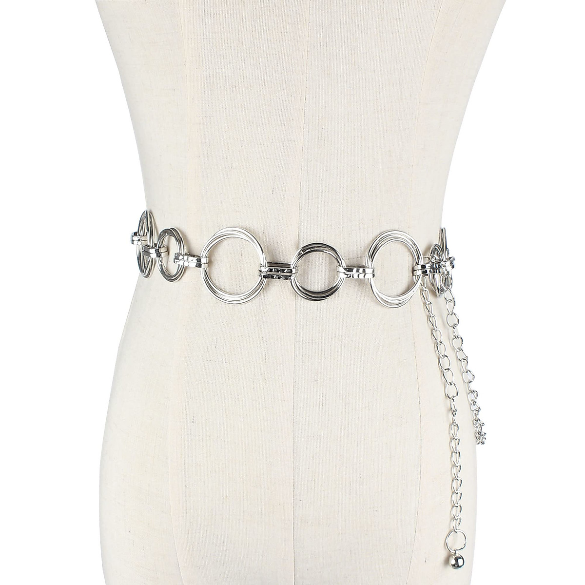 LABANCA Womens Metal Chain Dress Belt Hollow Out Ring Sweater Belt Decorated Skinny Waist Belt Silver