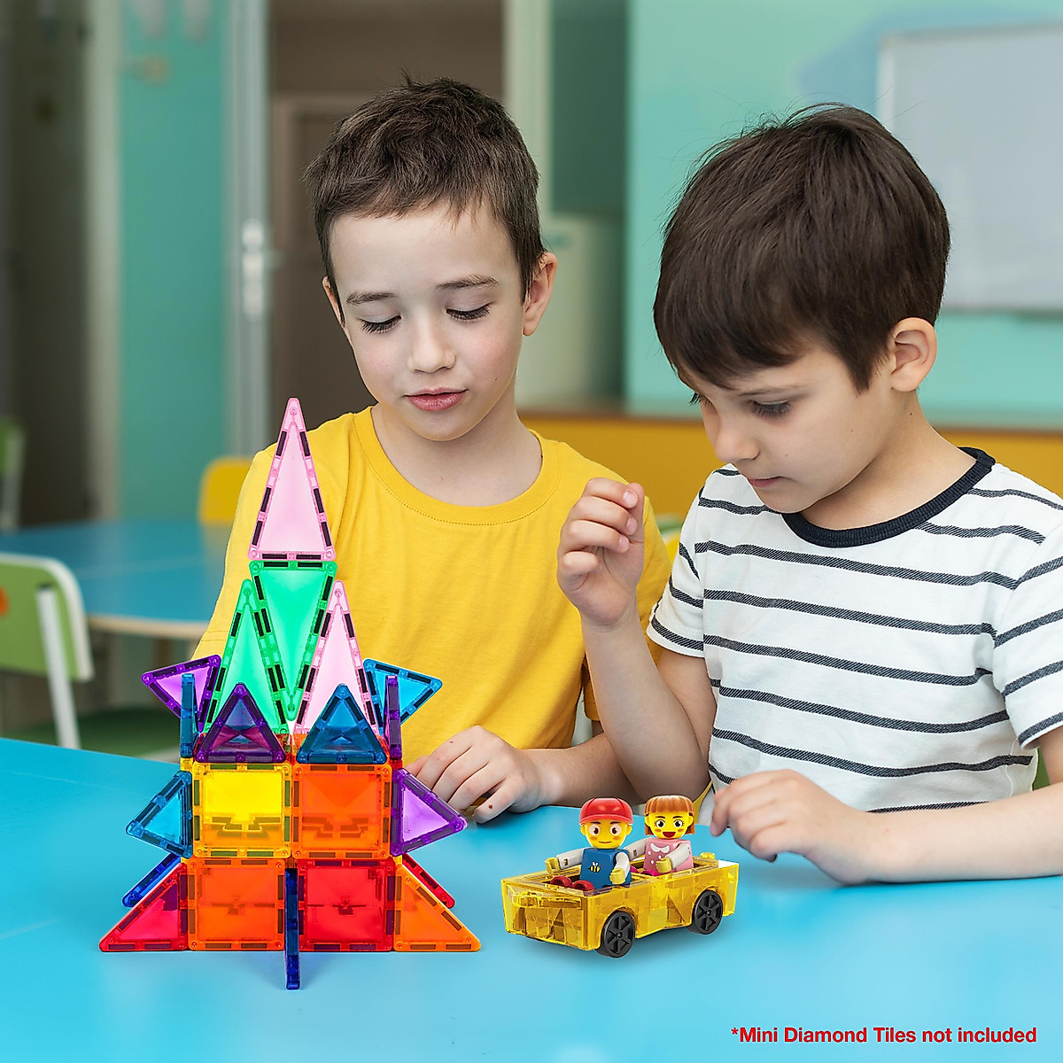 PicassoTiles Mini Magnetic Tiles Expansion Car Truck and Figures Play Set, Kids Building Magnet Bricks STEM & Learning Toys, Magnetic Add-ons, Car Toys, Toddler Preschool 3 years and up boys and girls