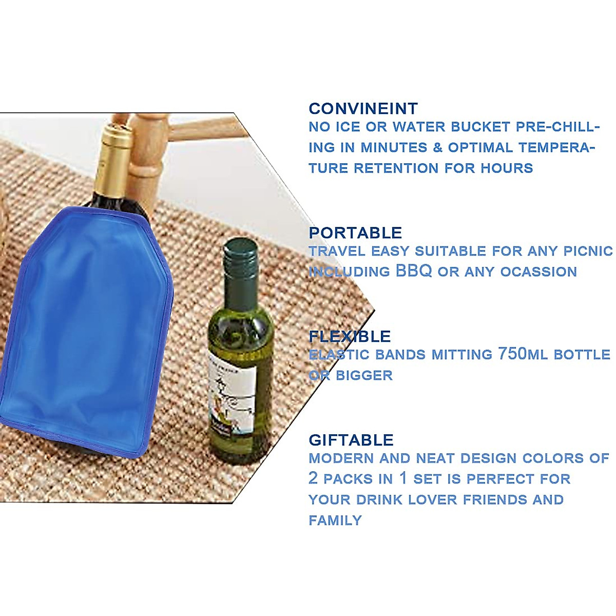Wine Cooler | Bottle Cooler Fits 750ml and 1.5L Bottle | Wine Chilling Sleeves Ideal For Champagne Wine and Beer(2Pack)