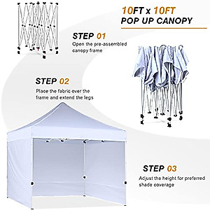 HLong 10x10 Pop Up Canopy Tent Outdoor Heavy Duty Commercial Instant Sun Shelter with 4 Removable Sidewalls, White