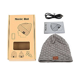Happy-top Wireless Headphone Music Beanie Hat Winter Soft Warm Knit Thick Skull Cap with Stereo Headset Speaker Mic Hands-Free for Men Women Outdoor Sports Skiing Running Skating (Grid Gray)