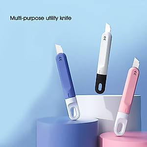 3 PCS Small Box Cutter, Small Utility Knife, Mini Pink Box Cutter for Women Rotate to Retract Box Opener, Retractable Box Cutter, Package Opener, Box Cutters for Home Office Travel and DIY