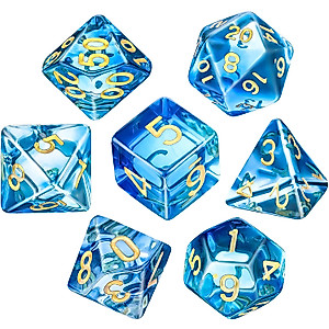 EBOOT 7-Die Polyhedral Dice Compatible with DND Dice Set Dungeons and Dragons with Black Pouch (Transparent Blue)