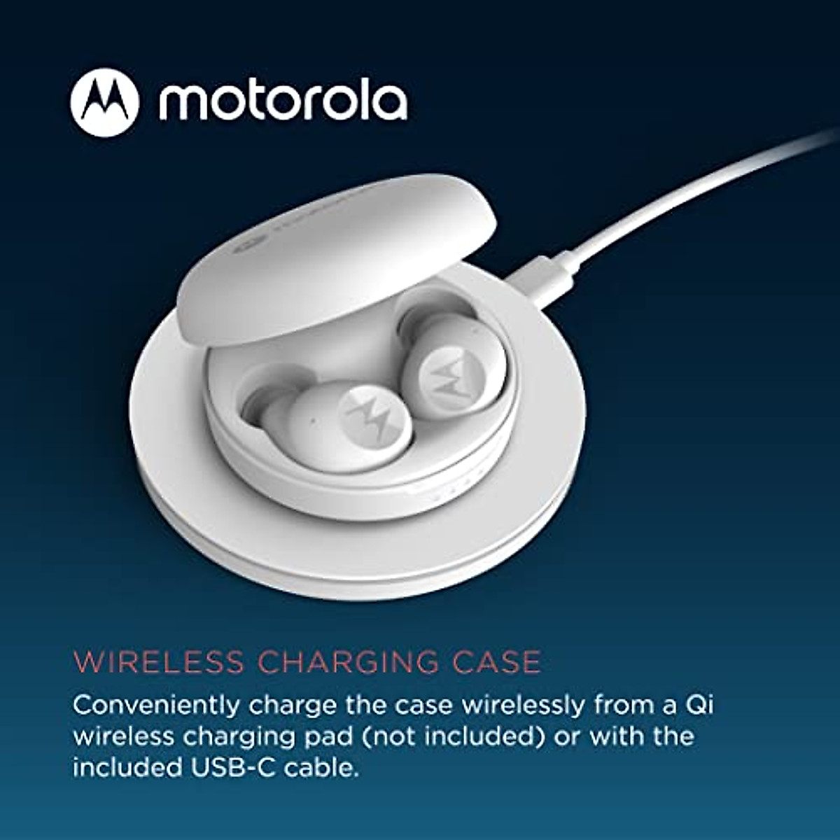 Motorola Moto Buds 250-True Wireless Bluetooth Earbuds with Microphone and Wireless Charging Case - IPX5 Water Resistant, Smart Touch-Control, Lightweight Comfort-Fit, Clear Sound, Deep Bass - White