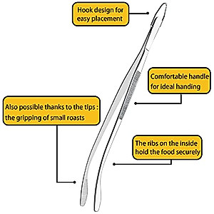 JETKONG 12-Inch Kitchen Tweezer Tongs Stainless Steel Cooking Tweezers Curved Tips Tweezers for Cooking, Grilling and Repairing