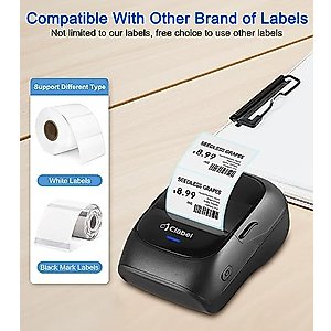 CLABEL Barcode Label Printer, 221B Bluetooth Thermal Label Maker Printer for Addresses, Business, Clothing, Labeling, Mailing, Compatible with Android & iOS System, with 1 Roll Label