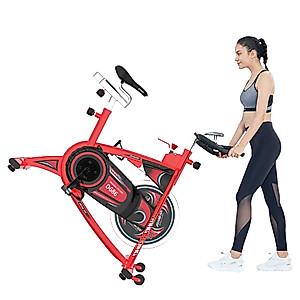 pooboo Stationary Exercise Bike Indoor Cycling Bike with LCD Display, 40LBS Heavy-Duty Flywheel for Cardio Workout wihout Ipad Holder(Red)