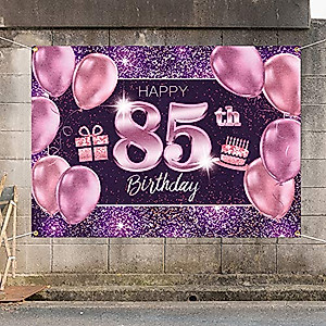 PAKBOOM Happy 85th Birthday Banner Backdrop - 85 Birthday Party Decorations Supplies for Women - Pink Purple Gold 4 x 6ft