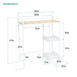 Home Zone Living Over The Toilet Bathroom Storage Organizer with Slim Shelving for Your Restroom, Kitchen, or Living Room, White Bamboo Accent Shelf