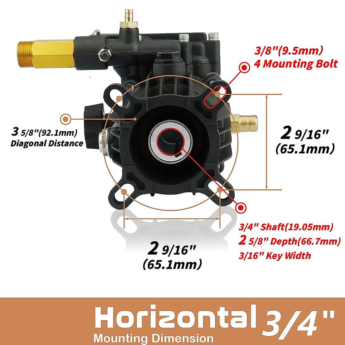 3/4'' Shaft Horizontal Pressure Washer Pump Max 3300 PSI @ 2.5 GPM & Power Washer Pump, Replacement Pump for Troy-Bilt, Karcher, Generac, Simpson, Honda, PowerStroke, Etc.
