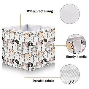 Ollabaky Cute Cartoon Cat Cube Storage Bin Fabric Foldable Storage Cube Basket Cloth Organizer Box with Handle for Closet Shelves, Nursery Storage Toy Bin, S