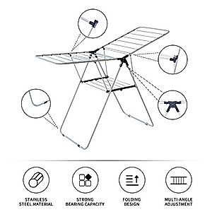 YUBELLES Clothes Drying Rack, Gullwing Space-Saving Laundry Rack, Space Saving Laundry Drying Rack, Easy Storage Laundry Indoor and Outdoor Use