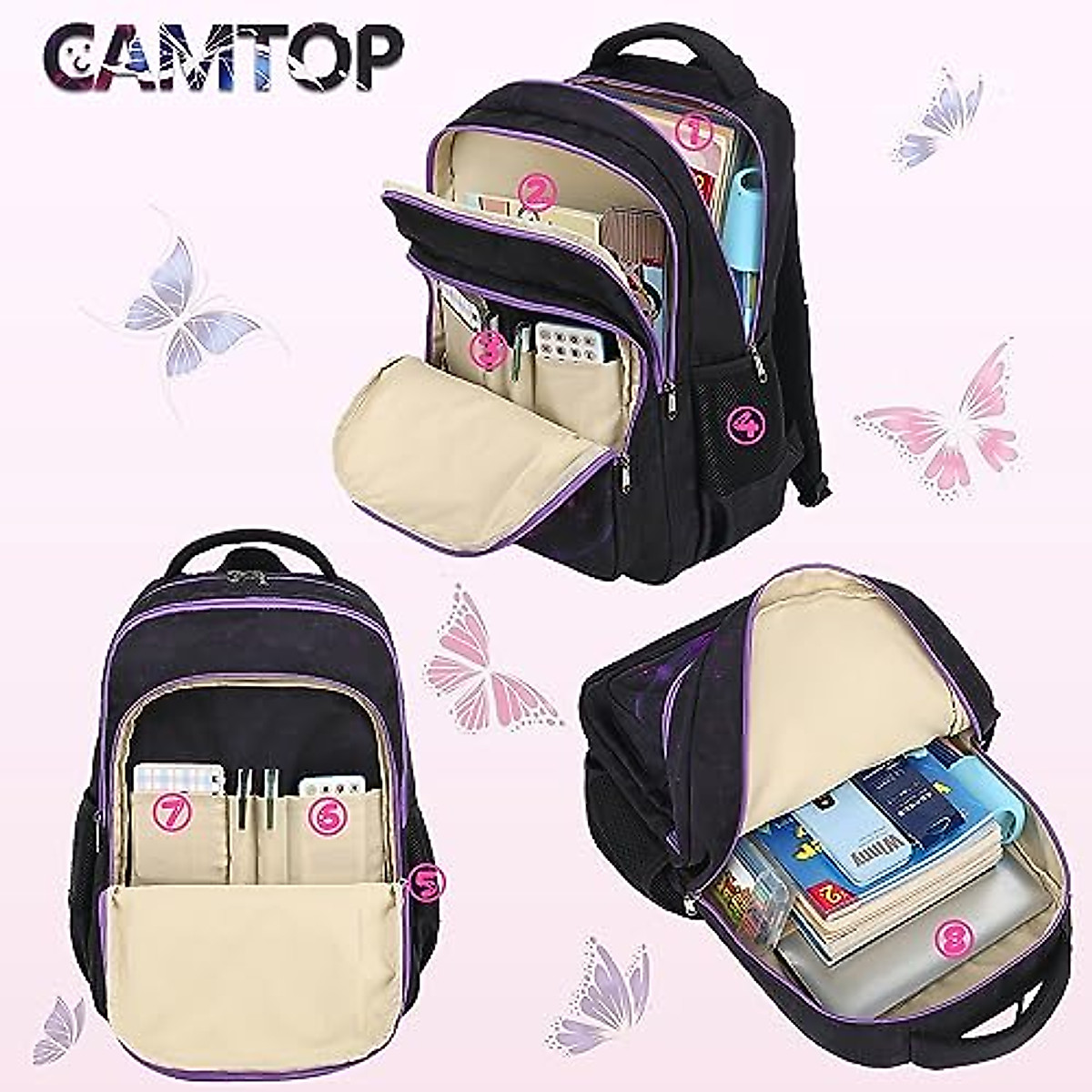 CAMTOP Backpack for Kids Girls School Backpack with Lunch Box Preschool Kindergarten BookBag Set (Y0058-2 Galaxy)