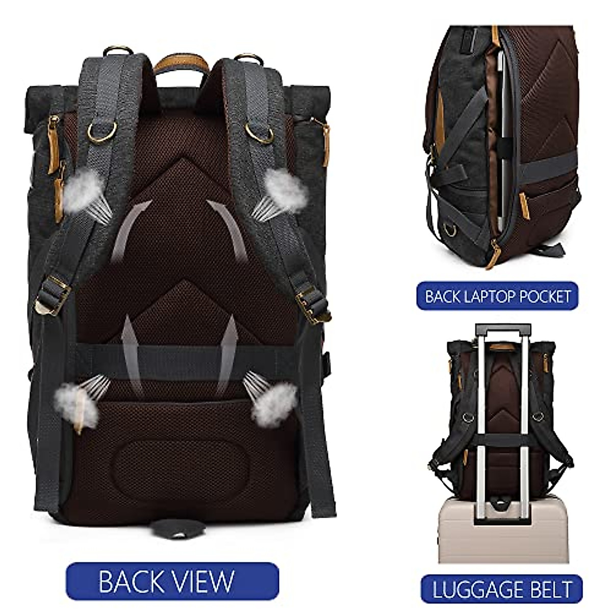 SUOVOCK travel backpack, carry on backpack, backpack for college, 14-17 inch laptop backpack, backpack with usb charging port(canvas)