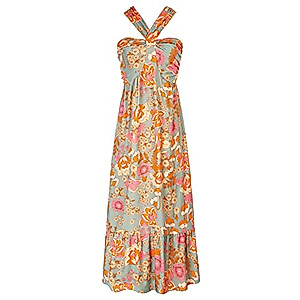 2023 Women's Halter Neck Floral Sleeveless Summer Dresses for Beach Greygreen L