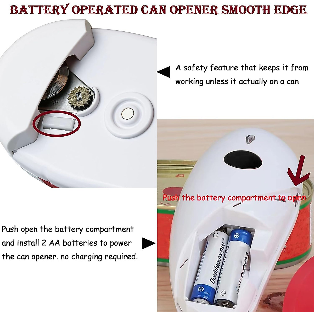 LEQOS Electric Can Opener For Kitchen One Touch Automatic Can Opener Electric for Any Size Can Hands Free Battery Operated Can Opener For Seniors Arthritis Smooth Edge Portable Food-Safe (Dark Black)