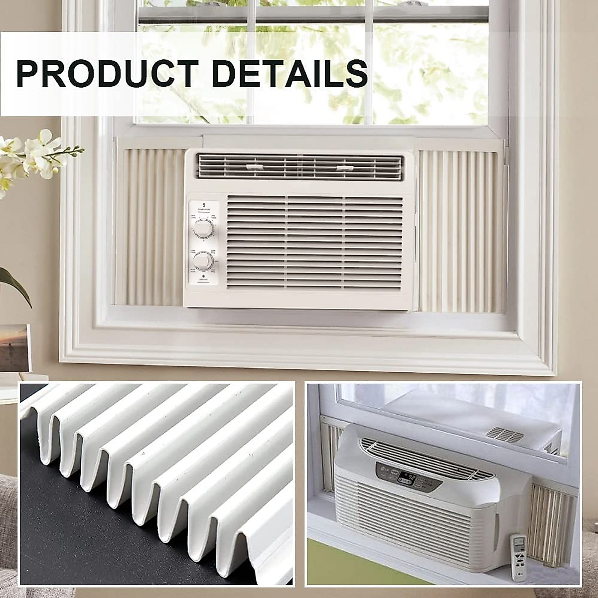 Window Air Conditioner Side Panels with Frame, 2023 New Air Conditioner Accessories Room AC Accordion Filler Curtain Kit Replacement, Adjustable Insulation AC Side Panel Include Frames