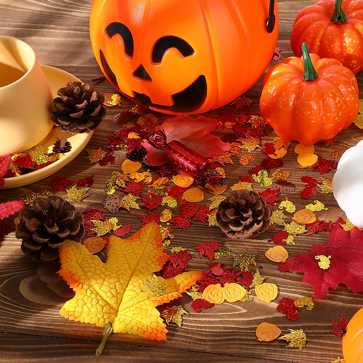 Fall Confetti Autumn Glitter Sequin Confetti Thanksgiving Confetti Fall Maple Leaves Turkey Pumpkin Confetti Sprinkles Table Decorations for Thanksgiving Fall Party Supplies, 2.1 oz