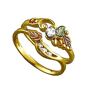 Diamond Bridal Set Engagement and Wedding Ring, 14k Yellow Gold, 12k Green and Rose Gold Black Hills Gold Motif, Size 8