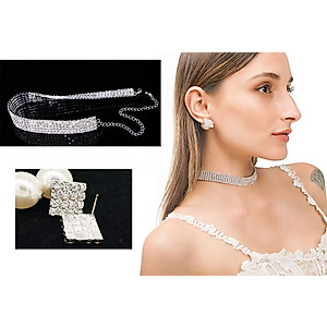 Yamberdoly Rhinestone Choker Necklaces for Women Silver Diamond Choker Necklace Set Sexy Rhinestone Wedding Choker 5 Rows