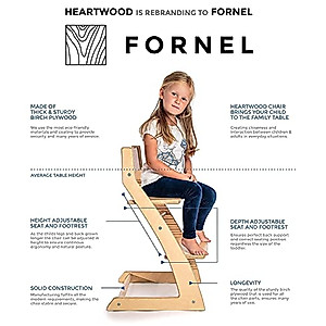 Fornel Heartwood Walnut Adjustable Wooden High Chair for Babies Toddlers and Kids Dining Highchair from 24 Months