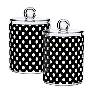 ALAZA 2pcs Polka Dot Black White Qtip Holder Dispenser 14 oz Bathroom Storage Clear Apothecary Jars Containers Cotton Ball,Cotton Rounds,Floss Picks, Hair Clips, Food