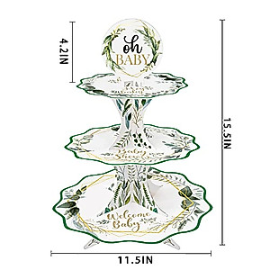 Oh Baby Sage Green Baby Shower Cupcake Stand for Boy and Girl Baby Shower Welcome Baby Gender Reveal Birthday Party Supplies Decorations