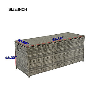 SEALODY Storage Box, 113 Gallon Wicker Patio Deck Box with Lid, Outdoor Deck Box for Toys, Pillows, Garden Tools, Grey