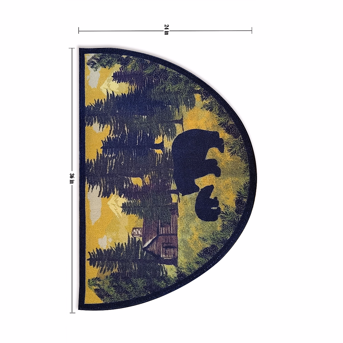 Cozy Floor Mats Hearth Rug for Fireplace, Bear & Cub, Non Slip Kitchen Mat, Green Black Gold Cream, Half Circle, Fire Resistant, Nature, Half Round, Heat Resistant, Cabin Rug (26"x 39")