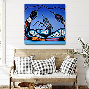 Birds Loons Canvas Prints Wall Art Paintings Wall Artworks Pictures for Living Room Bedroom Decoration, 24x24 Inch Home Bathroom Wall Decor Posters