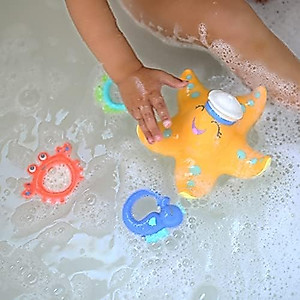 Nuby Starfish Ring Toss Bath Toy, Includes 3 Toss Rings (Crabfish, Tropical Fish and Seahorse)