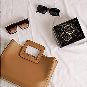 TIJN Square Handle Tote Bag for Women Fashion Purses Handbags Vegan Leather Crossbody Shoulder Bags for Women