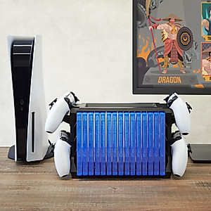 ionX Video Game Storage Stand for Blu-Ray and Game Cases, Fits 4 Controllers, Holds 15 Cases (Black)