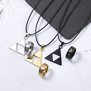 Winssigma Stainless Steel Ring for Men, Triangle Pendant Necklace Cosplay Jewelry Set for Gaming Enthusiast(Black #11)