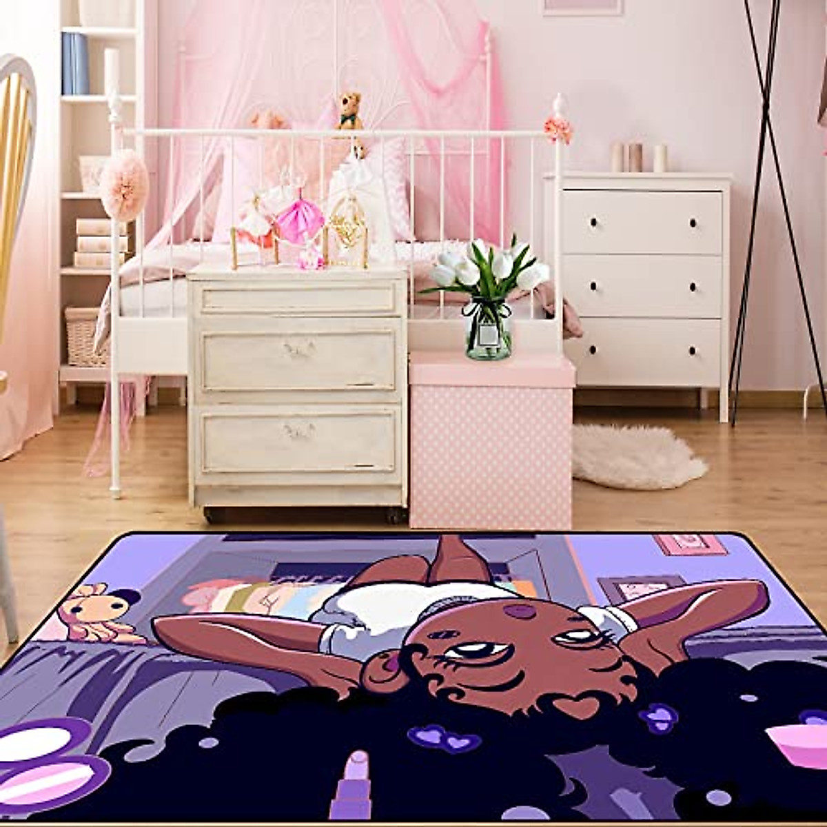 Black Girl Area Rug for Bedroom African American Girls And Boys Floor Rugs for Living Room Playroom Cartoon Art Home Decor Soft Small Carpets Yoga Mats for Women Afro Purple 35/''x 23/''(2 x 3 Feet)