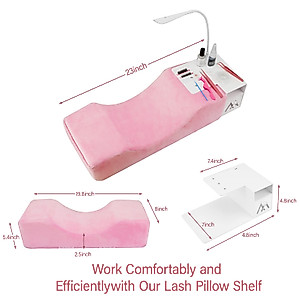 Roury Eyelash Extension Neck Pillow with Light, Pillow Shelf, Eyelash Pillow Make Up Eyelash Extension Pillow with Shelf Organizer Stand, Beauty Salon Pillow (Pink)