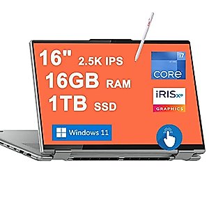 Lenovo Yoga 7i 16 2-in-1 Laptop 16" 2.5K IPS Touchscreen (400 nits, 100% sRGB, Low Blue Light) 12th Gen Intel 12-Core i7-1260P 16GB RAM 1TB SSD Backlit Fingerprint Thunderbolt HDMI Win11 Grey + Pen