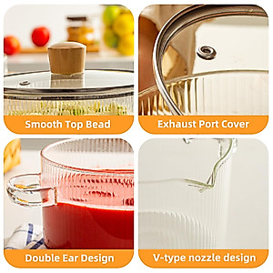 2 Pcs Clear Pots for Cooking, Glass Simmer Pot, Heat Resistant Clear 1.8 & 2.3 L Glass Saucepan with Cover Handle, Glass Cookware Glass Stovetop Pot and Pan with Lid for Pasta Salad Noodle