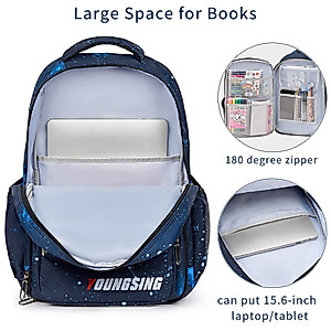 Youngsing Boy Backpack,Backpack for Boys Kids Backpack Elementary Primary School Bookbags 17.7 inch School Backpack for Children (Black)