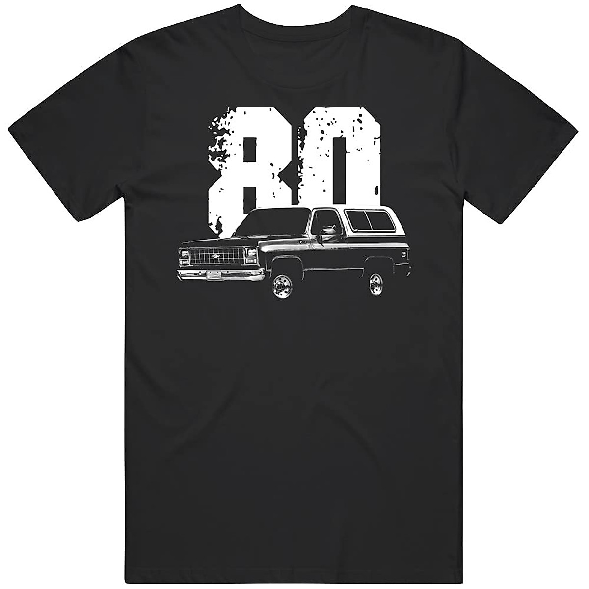 1980 K5 Blazer Front Three Quarter View with Model Year T Shirt 2XL Black