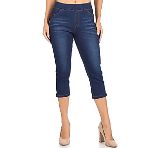 Jvini Women's Pull-On Stretchy Skinny Crop Denim Jeggings (XXX-Large, Capri- Dark Denim)
