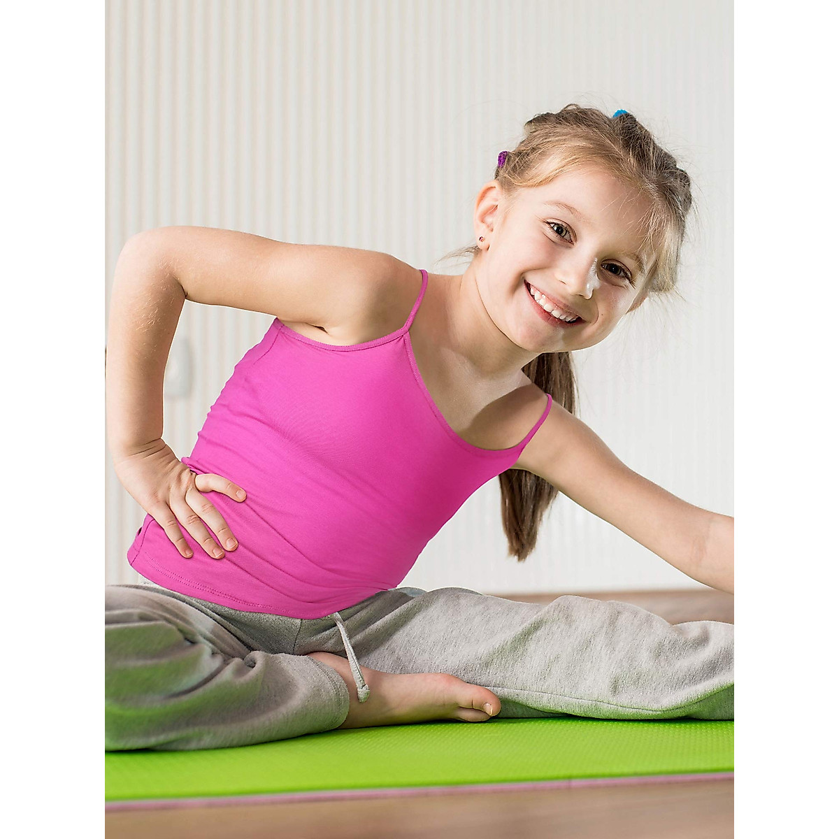 SATINIOR 4 Pieces Girls Dance Tank Top Sleeveless Spaghetti Strap Crop Tank Top for Dancewear (Multicoloured, 9-10 Years)