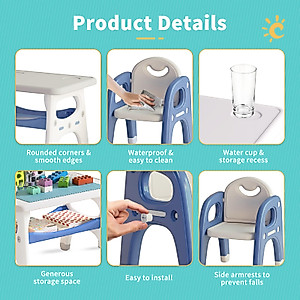 Toddler Table and Chair Set, Kids Table and Chairs with Storage Space and 2 Chairs, Toddler Chair and Table Set for 1-6, Toddler Table and Chairs for Playroom, Bedroom, Kindergarten, Nursery (Blue)