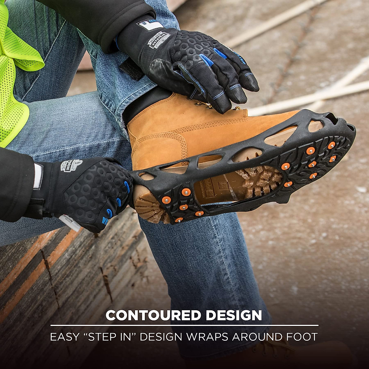 Ergodyne TREX 6304 Step In Ice Traction Cleat with 12 Carbon Steel Spike Grips,Black,Medium